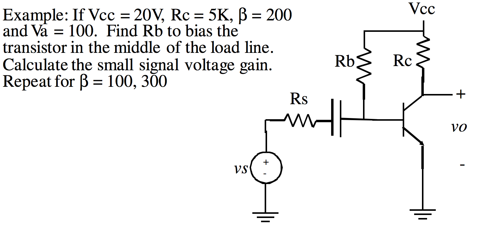 Solved Example: If Vcc = 20V, Rc = 5K, Beta = 200 and Va = | Chegg.com