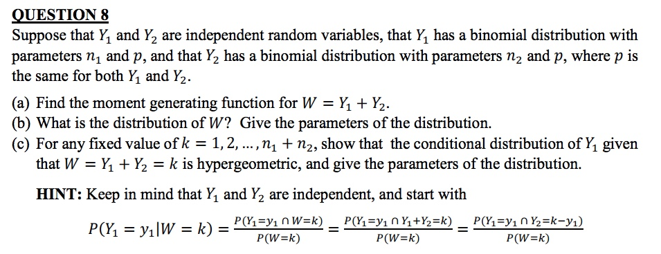 Solved QUESTION 8 Suppose that Y1 and Y2 are independent | Chegg.com