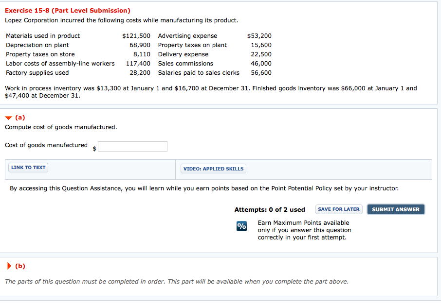 Solved Exercise 15-8 (Part Level Submission) Lopez | Chegg.com