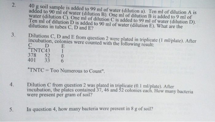 40 g soil sample is added to 99 ml of water (dilution | Chegg.com