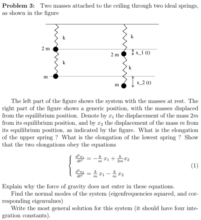 Solved Problem 3: Two masses attached to the ceiling through | Chegg.com