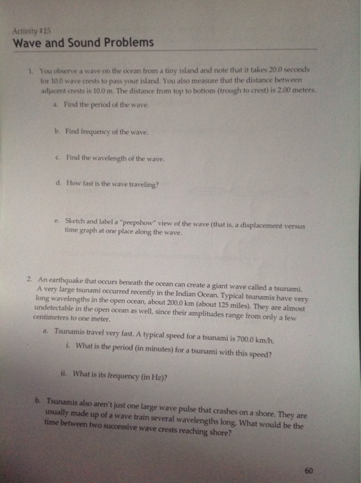 Activity 215 Wave and Sound Problems 1. You observe a | Chegg.com