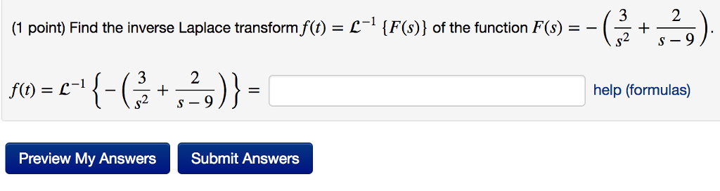 Solved -〈 2 --9 (1 point) Find the inverse Laplace transform | Chegg.com