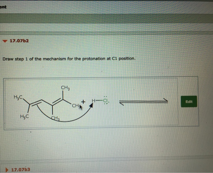 Solved Draw step 1 of the mechanism for the protonation at | Chegg.com