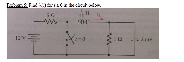 Solved Problem 5: Find IL(t) for t = > 0 in the circuit | Chegg.com