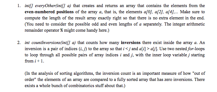 Solved 1. intlj everyOther(int] a) that creates and returns | Chegg.com