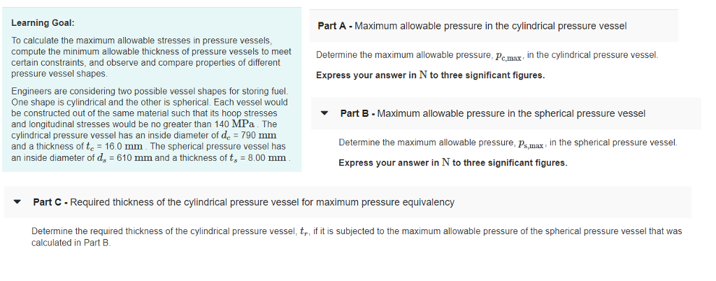 Solved Part A - Maximum allowable pressure in the | Chegg.com
