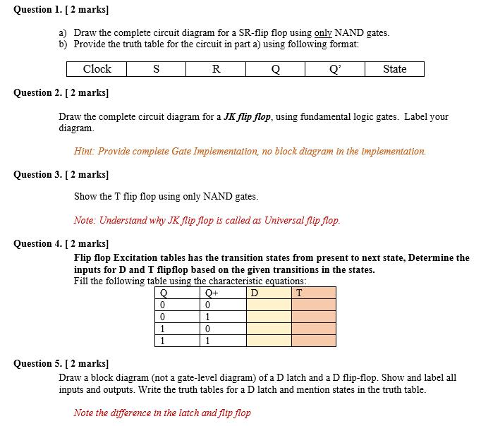 Solved Question 1. [2 marks] a) Draw the complete circuit | Chegg.com