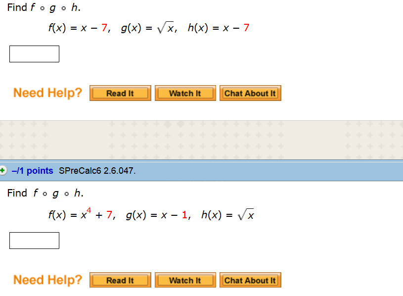Solved Find f g h. f(x) =x-7, g(x) = root x, h(x) = x-7 | Chegg.com