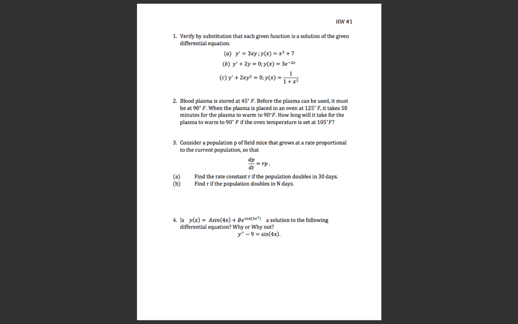 Solved HW #1 1. Verify by substitution that each given | Chegg.com