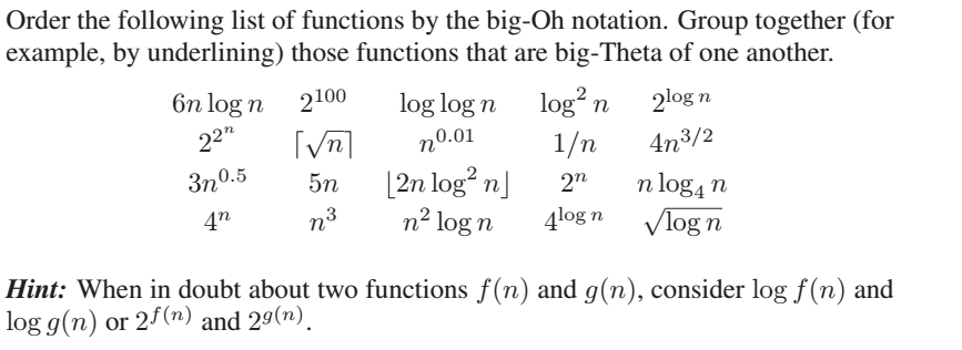 Solved Order the following list of functions by the big-Oh | Chegg.com