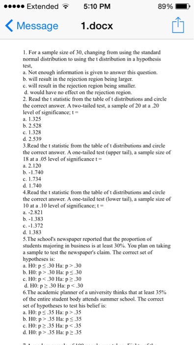 Solved Extended5:10 PM 89%-. くMessage 1.docx 1. For a sample | Chegg.com