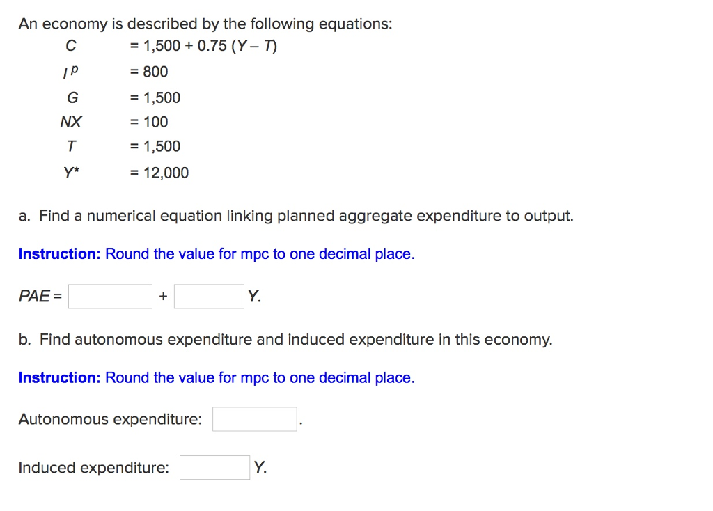 Solved An economy is described by the following equations: | Chegg.com
