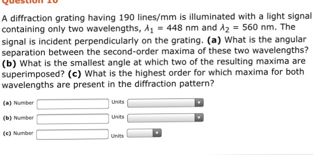 Solved A diffraction grating having 190 lines/mm is | Chegg.com