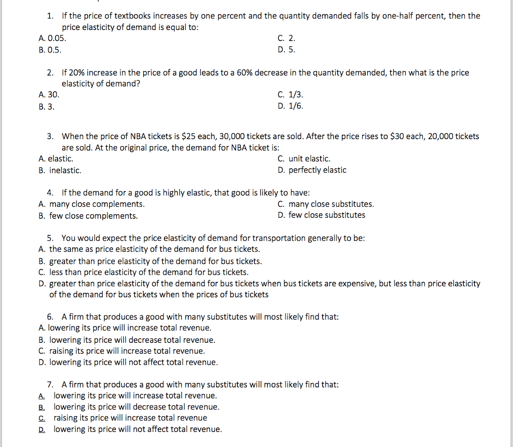 Solved If the price of textbooks increases by one percent | Chegg.com