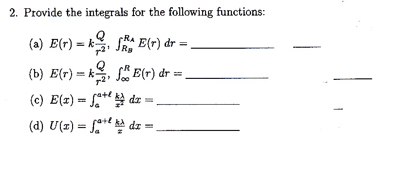Solved Provide the integrals for the following functions: | Chegg.com