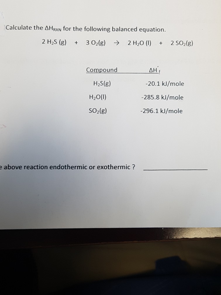 Solved Calculate the AHRxN for the following balanced | Chegg.com