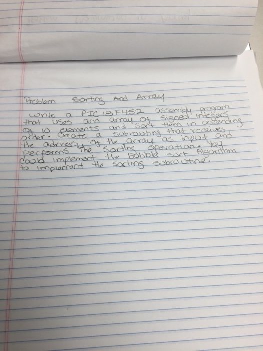 Solved Problem Sorting and Array Write a PIC F452 assembly | Chegg.com