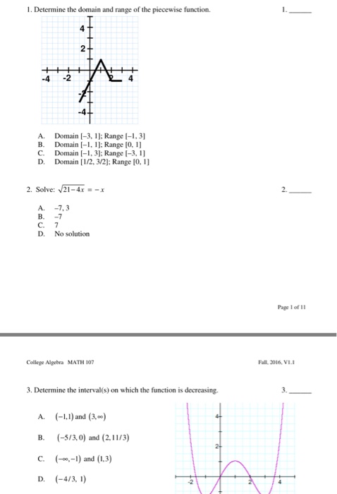 Solved 1 Determine The Domain And Range Of The Piecewise