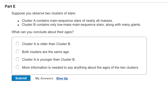 Solved Part E Suppose you observe two clusters of stars: | Chegg.com
