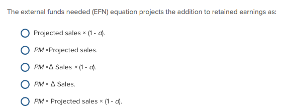 Solved The external funds needed (EFN) equation projects the | Chegg.com