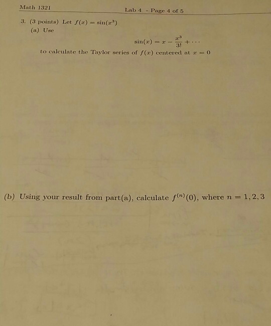 Solved Math 1321 Lab 4 -Page 4 of 5 (3 points) (a) Use 3, | Chegg.com