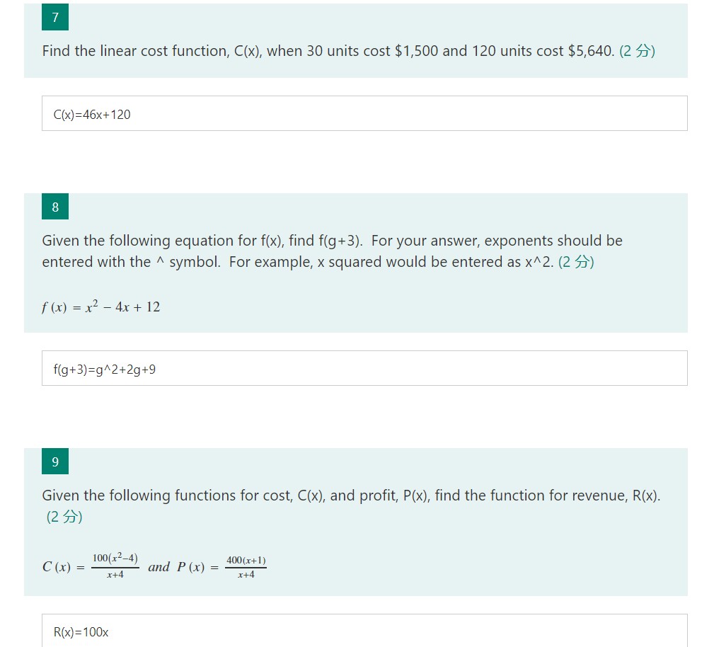 Solved 7 Find the linear cost function, C(x), when 30 units | Chegg.com