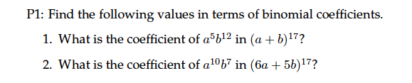 Solved P1: Find the following values in terms of binomial | Chegg.com