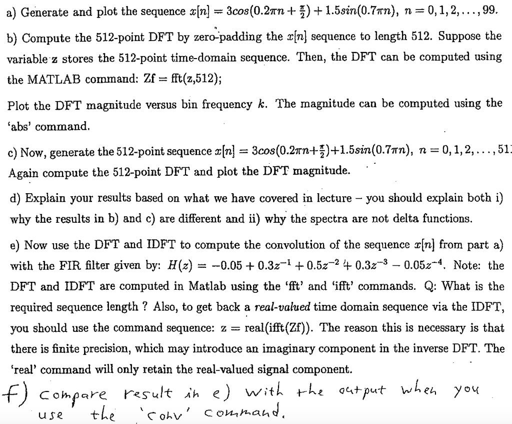 Solved a) Generate and plot the sequence x[n]-3cos (02n 5) + | Chegg.com