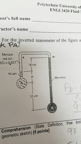 Solved for the inverted manometer of the figure all fluids | Chegg.com
