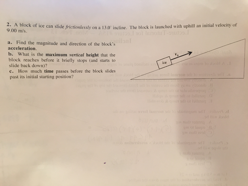 Solved A block of ice can slide frictionlessly on a 13.0 | Chegg.com