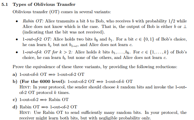 Types of Oblivious Transfer Oblivious transfer (OT) | Chegg.com