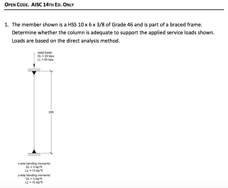OPEN CODE. AISC 14TH ED. ONLY 1. The member shown is | Chegg.com