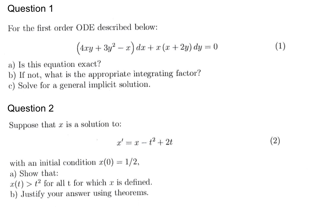 Solved For the first order ODE described below: (4xy + 3y^2 | Chegg.com