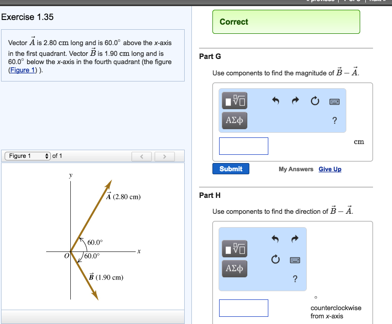 Solved Vector A is 2.80 cm long and is 60.0 degree above the | Chegg.com