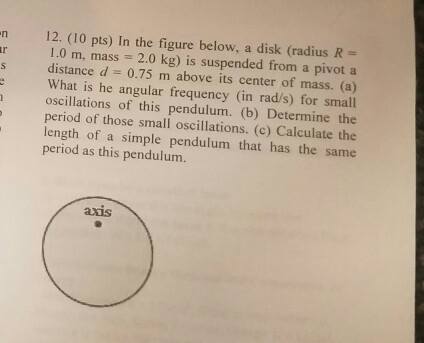 Solved In the figure below, a disk (radius R = 1.0 m. mass = | Chegg.com