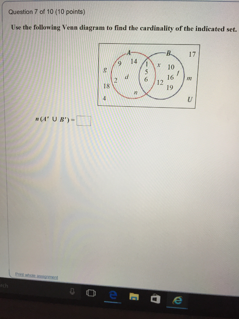 Solved Use the following Venn diagram to find the | Chegg.com
