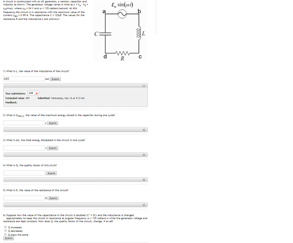 Solved A circuit is constructed with an AC generator, a | Chegg.com