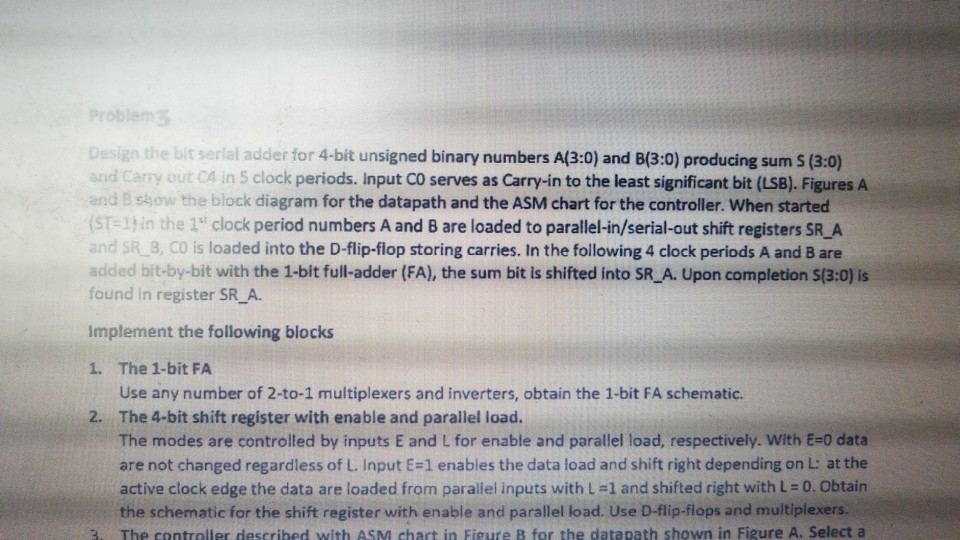 Solved the bit serial adder for 4-bit unsigned binary | Chegg.com