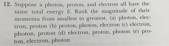 Solved 12 Suppose A Photon Proton And Electron All Have