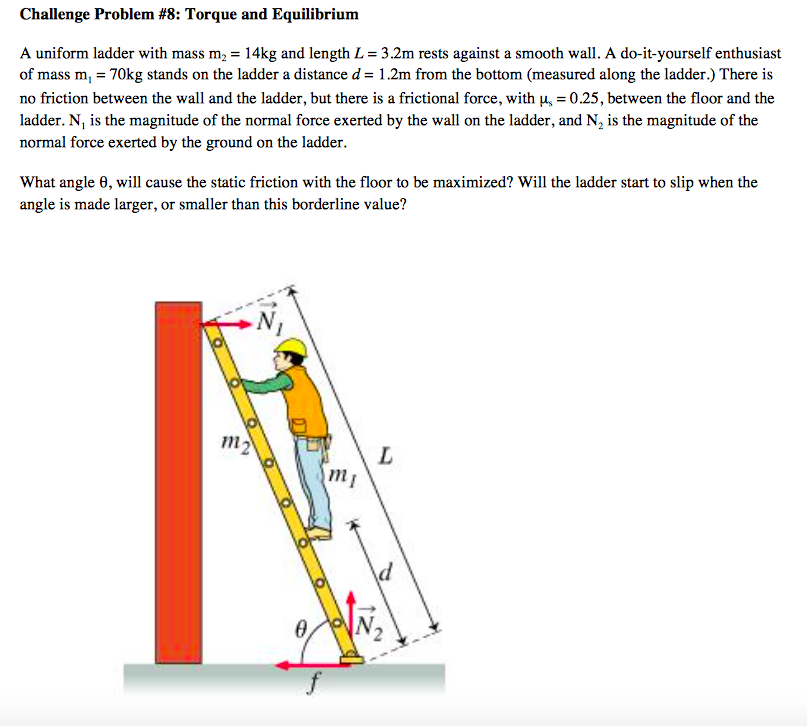 Solved A uniform ladder with mass m2 = 14kg and length L = | Chegg.com