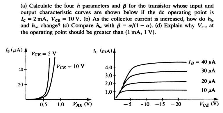 Solved (a) Calculate the four h parameters and beta for the | Chegg.com