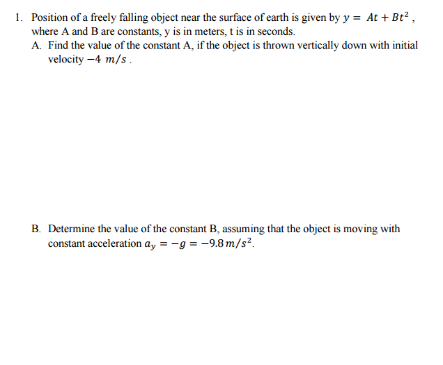Solved Position Of A Freely Falling Object Near The Surface
