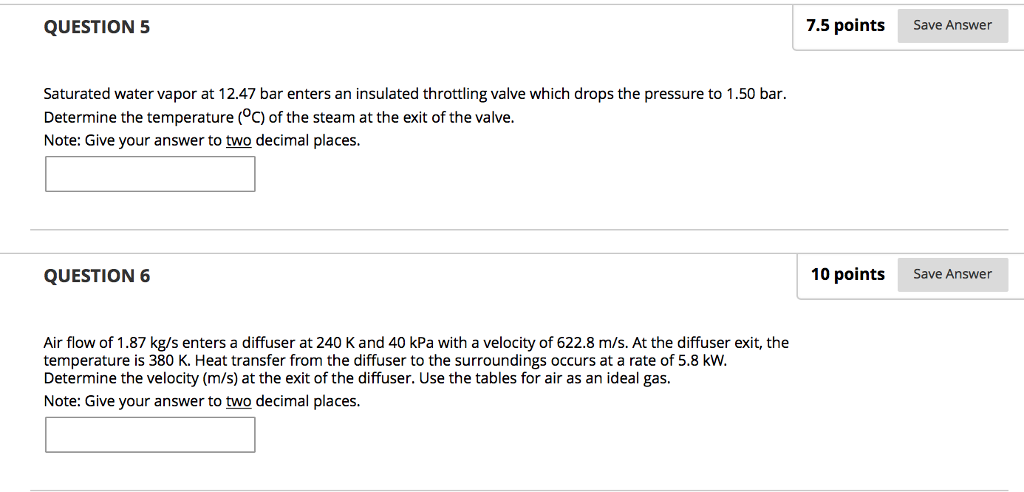 Solved QUESTION5 7.5 points Save Answer Saturated water | Chegg.com