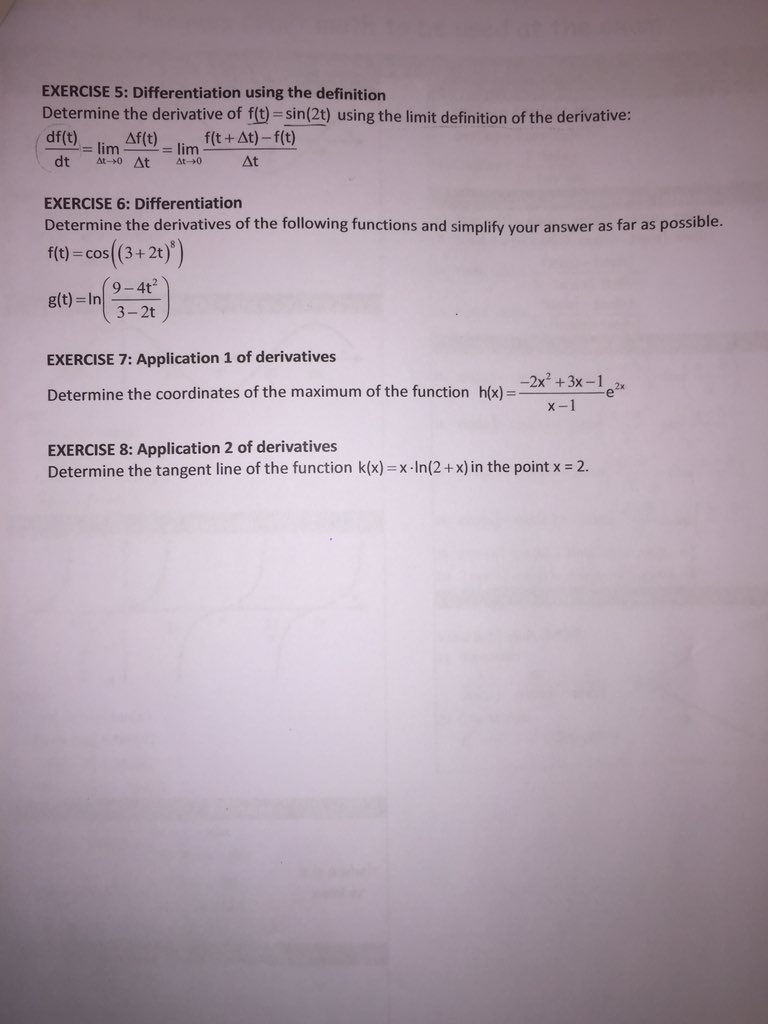 Solved EXERCISE 5: Differentiation using the definition | Chegg.com