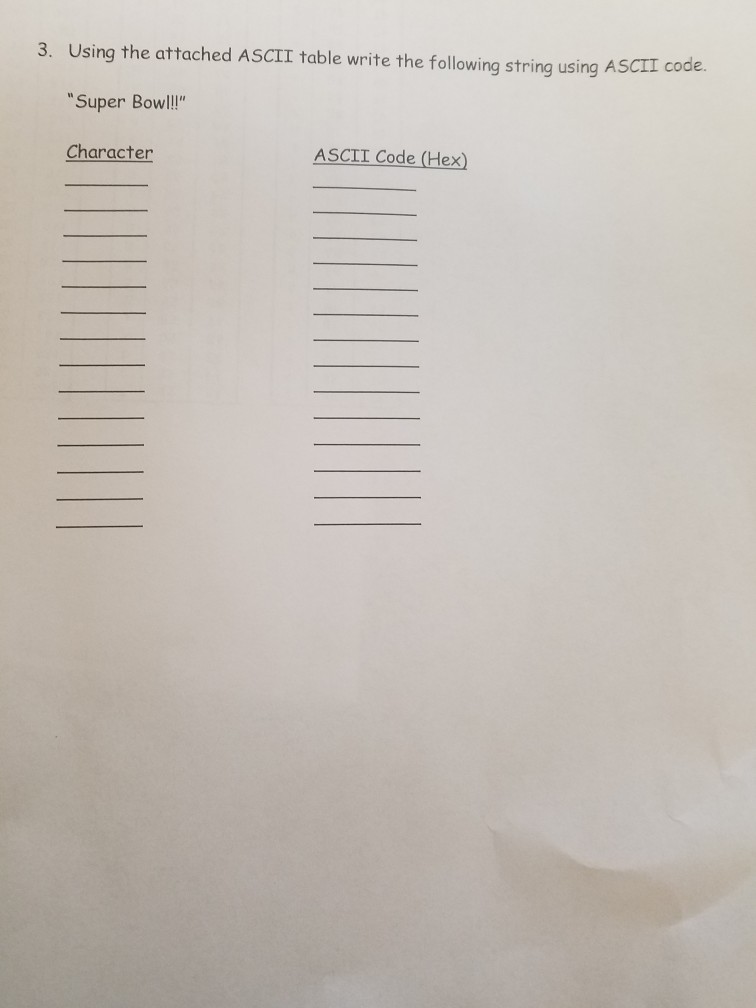 Solved Using The Attached Ascii Table Write The Following 