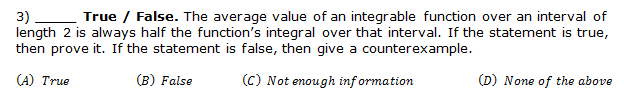 Solved True / False. The average value of an integrable | Chegg.com