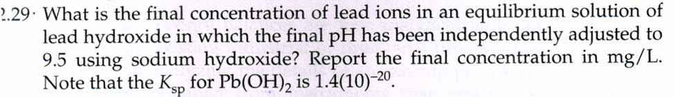 Solved .29. What is the final concentration of lead ions in | Chegg.com