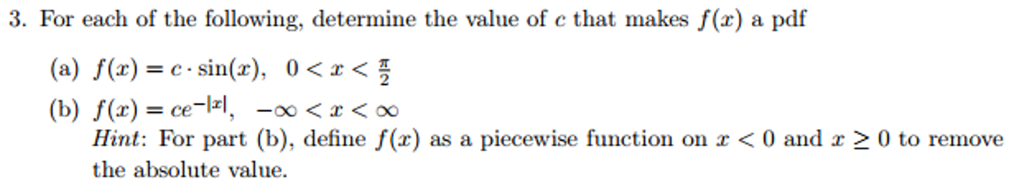 Solved For each of the following, determine the value of c. | Chegg.com