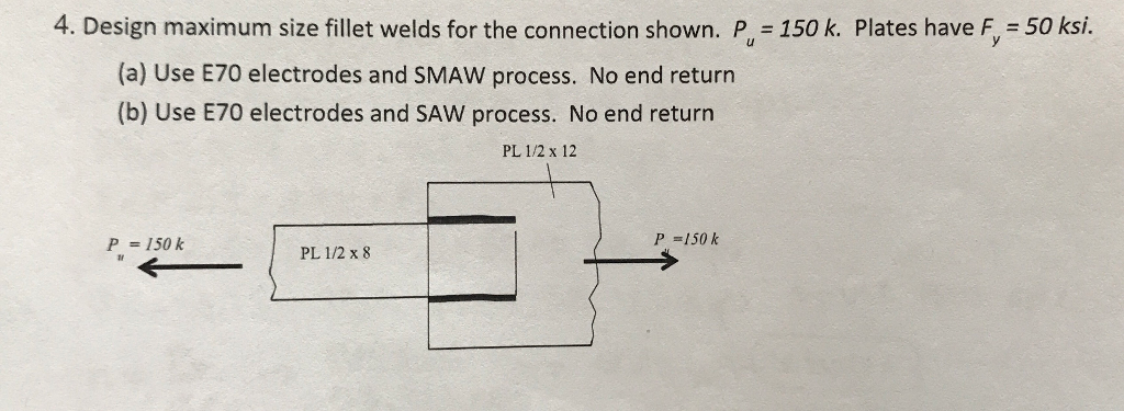 Solved Design maximum size fillet welds for the connection | Chegg.com
